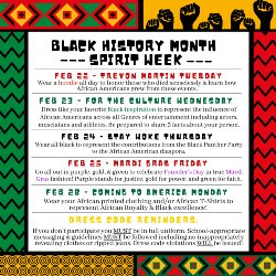Black History Month - Spirit Week - Tuesday, 2/22 - Monday 2/28 ...